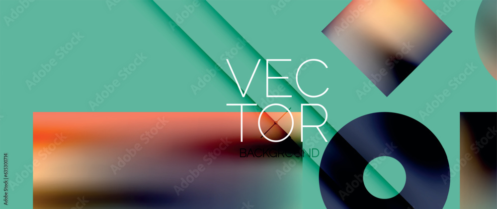 Squares and circles design. Fluid color gradients with metallic effects ...