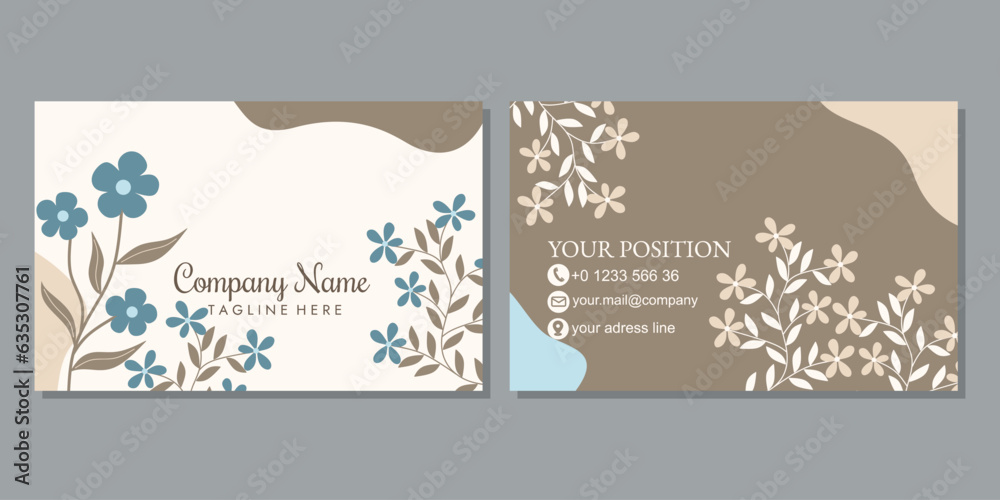 personal card design template with hand drawn floral pattern. landscape ...