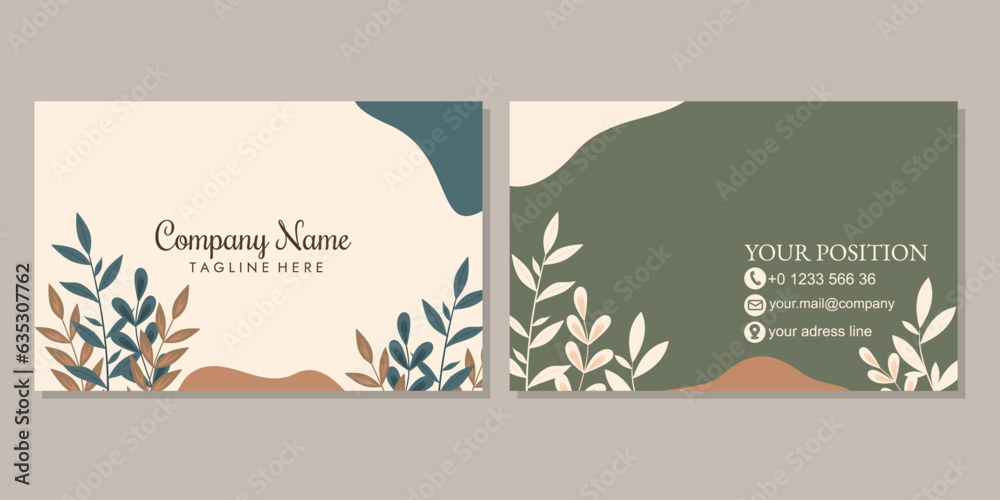 personal card design template with hand drawn floral pattern. landscape ...
