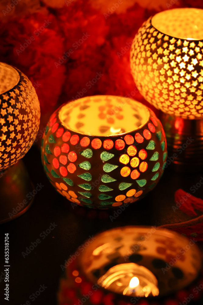 Diwali celebration Indian festival of lights Diya oil lamp lantern ...