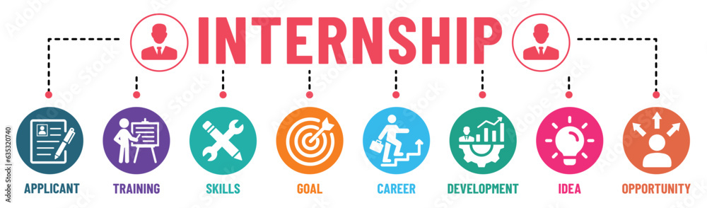 Internship infographic banner rounded color background icons set ...