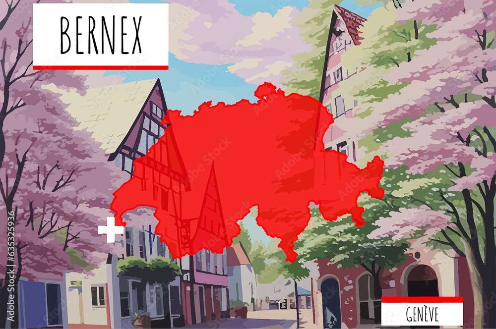Bernex on a Swiss map with a scene in Switzerland Stock Photo | Adobe Stock