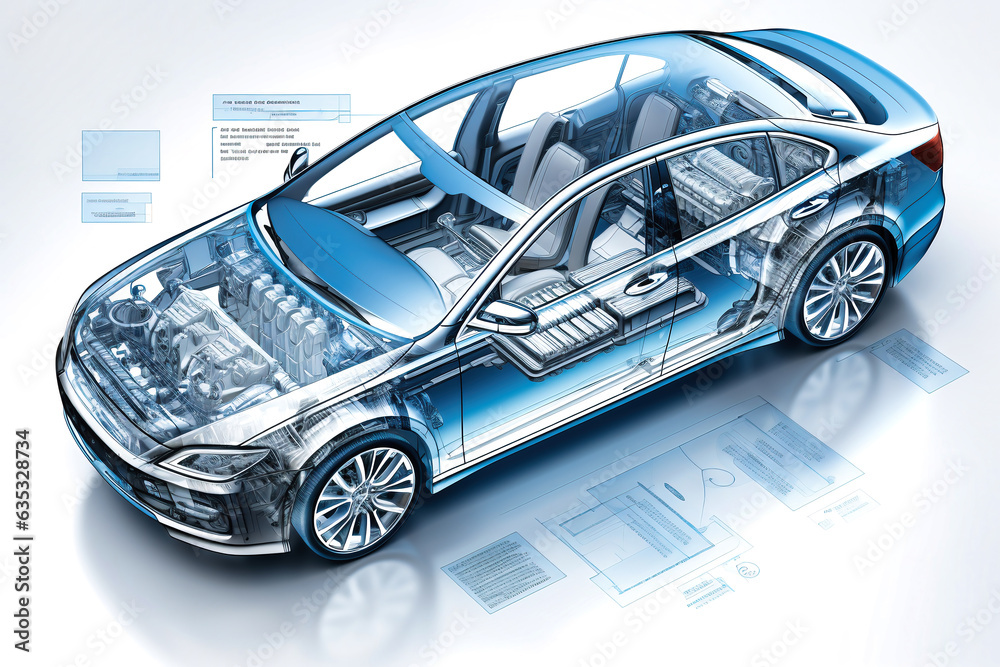 Projection of a modern car. 3D graphic visualization shows the analysis ...