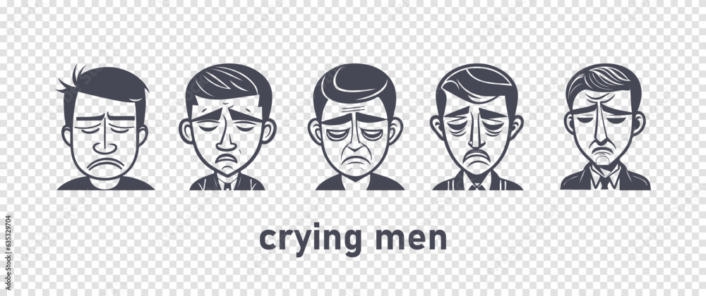 Vector set of graphic cartoon portraits of crying men. Feelings and ...