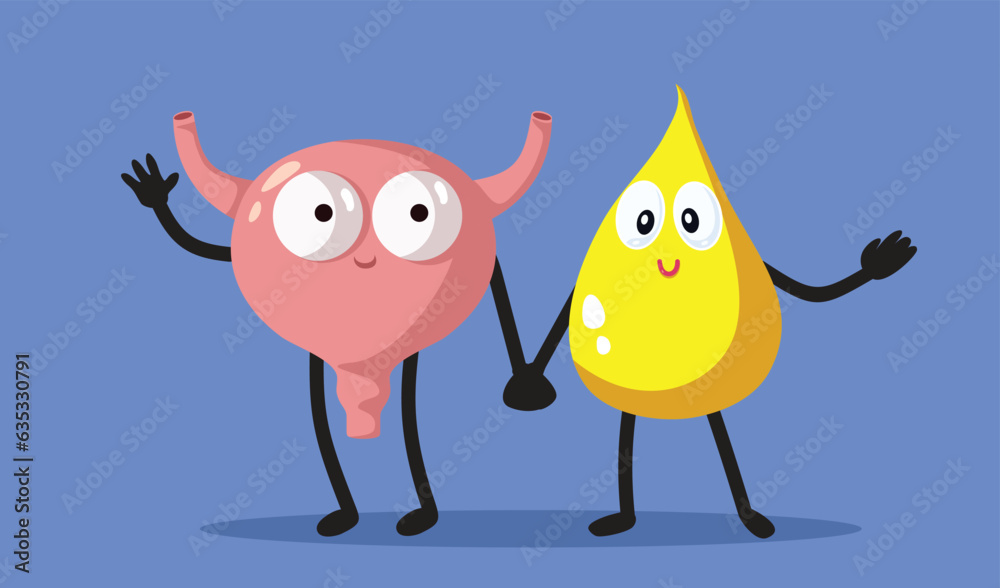 Happy Bladder and Pee Drop Vector Cartoon Humorous Illustration. Funny ...