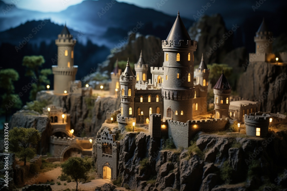 The mysterious charm of an ancient castle at twilight, employing a tilt ...