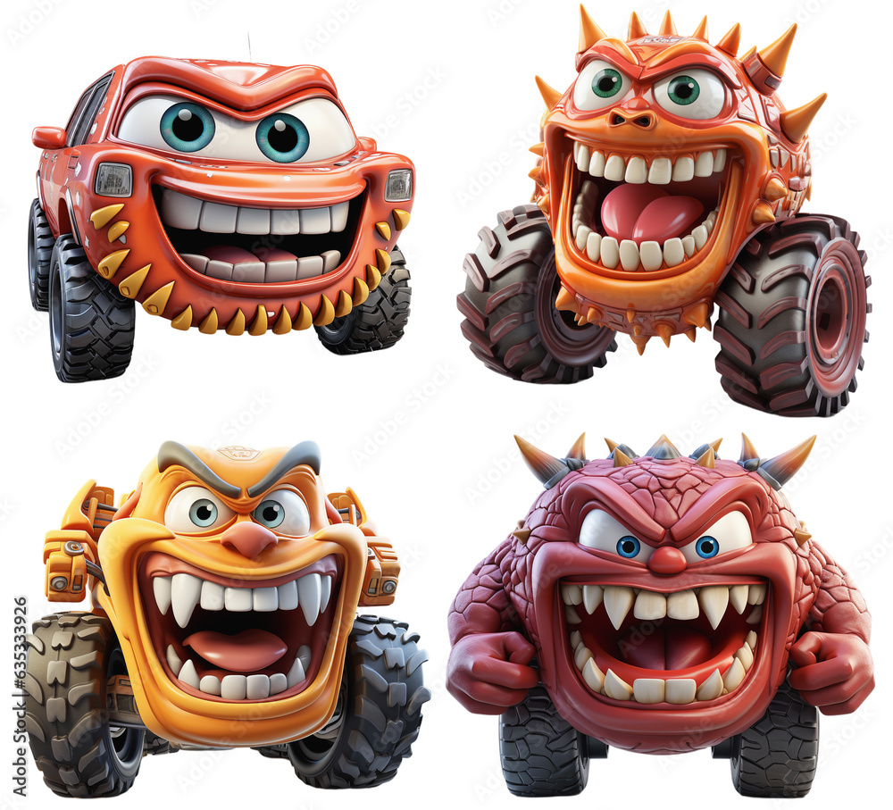 illustrations of cartoon cars with different facial expressions ...