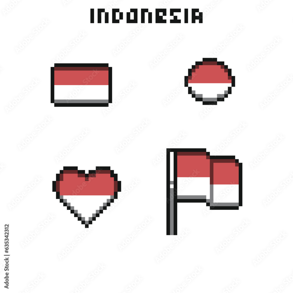 Indonesia flag pixel art vector illustration with white background ...