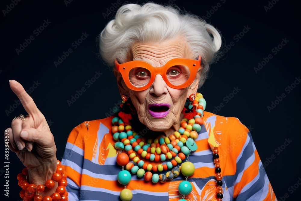 Funny grandmother portraits. Senior old woman dressing elegant for a ...