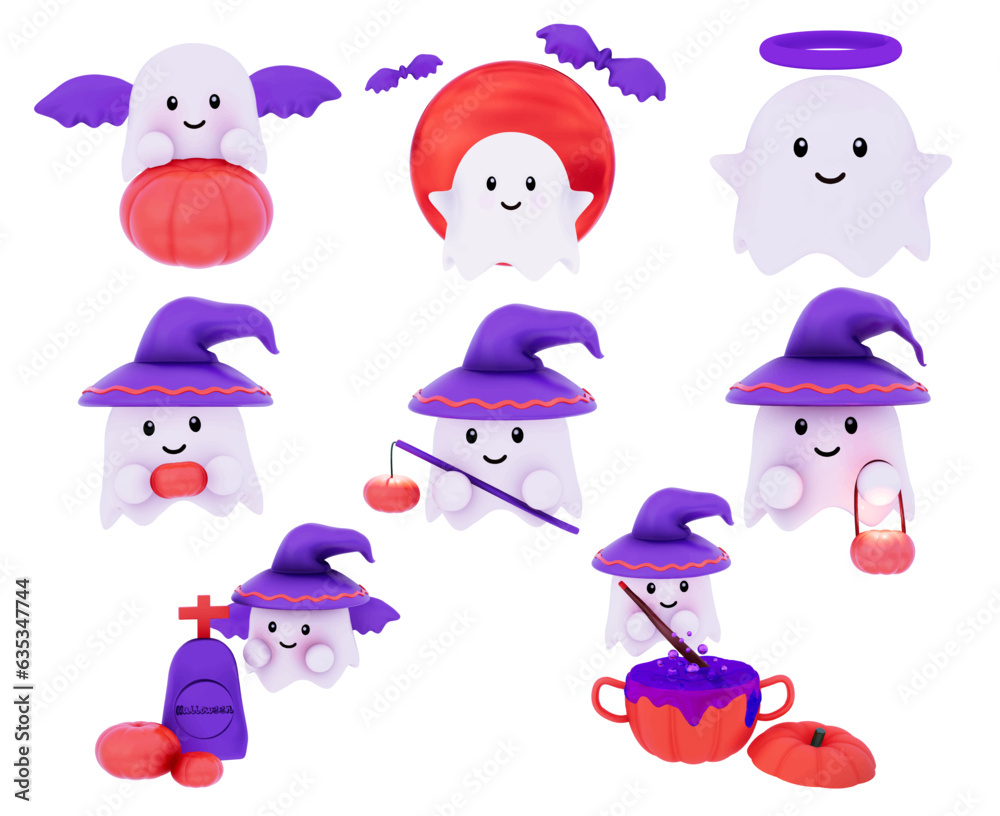 Set of 3D realistic Cute Halloween character clip art illustration ...