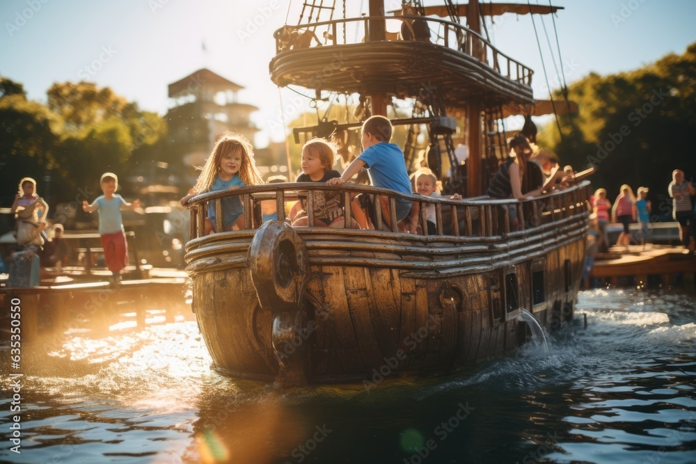 Children Playing On A Themed Pirate Ship, Generative AI Stock Photo ...