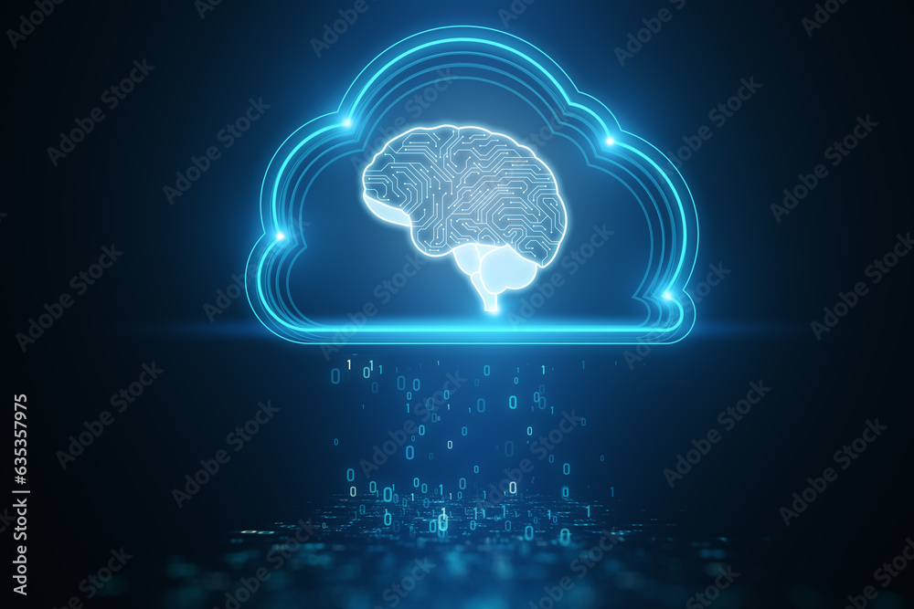 Cloud computing and AI technology concept on dark blue background. 3D ...