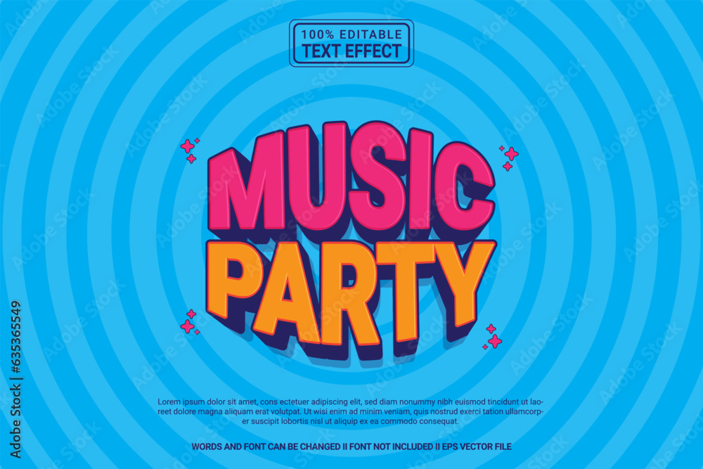 Editable text effect Music Party 3d cartoon template stlye modren ...