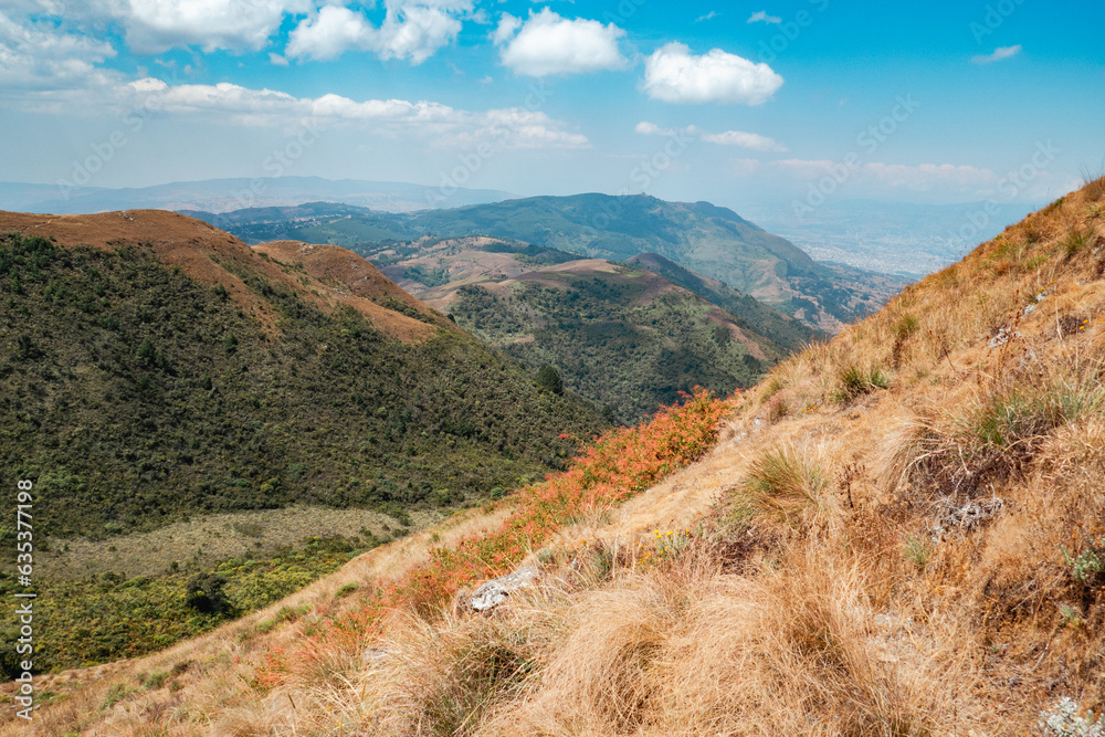 View of a valley against mountains seen from Mbeya Peak, Mbeya Mountain ...