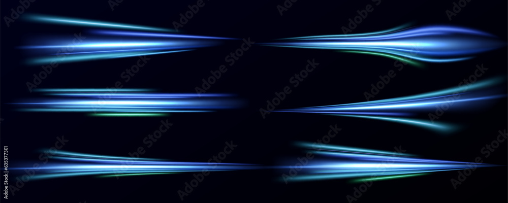 Motion light effect for banners. Blue lines. The effect of speed on a ...