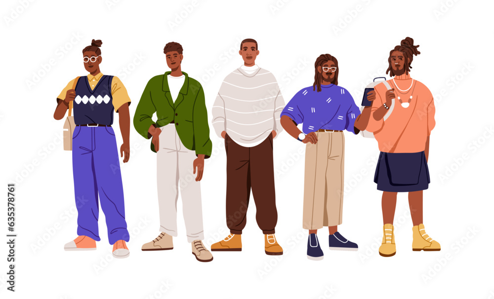 Black men, group portrait. Modern African-American people in fashion ...