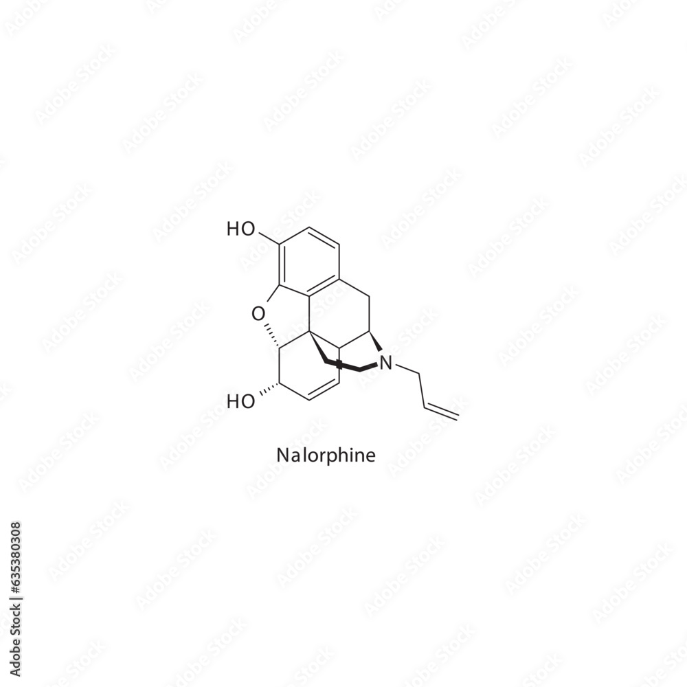 Nalorphine flat skeletal molecular structure Opioid antagonist drug ...