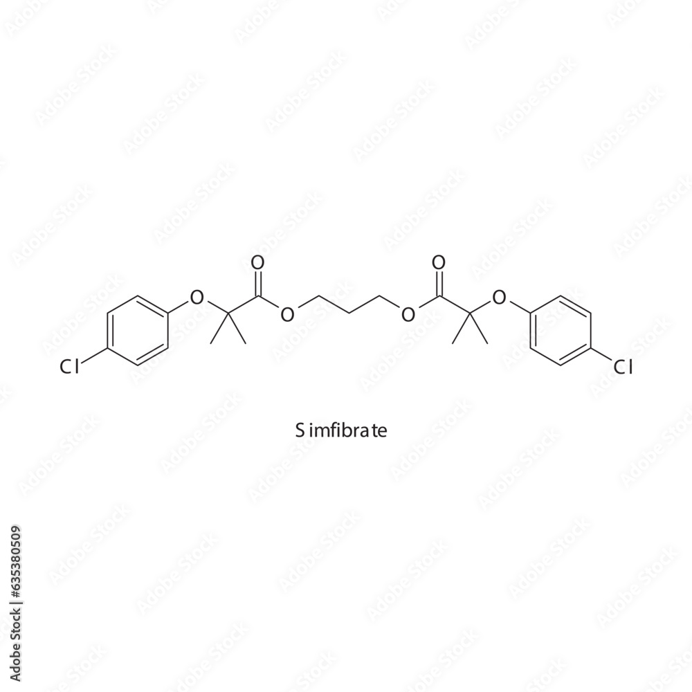 Simfibrate flat skeletal molecular structure Fibrate drug used in ...
