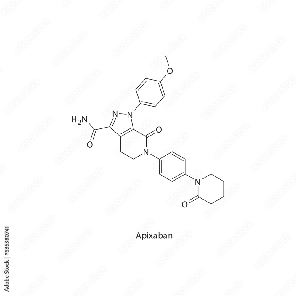 Apixaban flat skeletal molecular structure Factor XA inhibitor drug ...