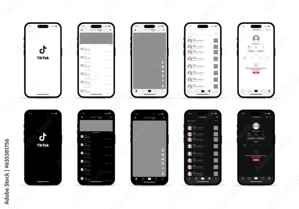 Social network TikTok. application mockup. Tiktok layout. Social media ...