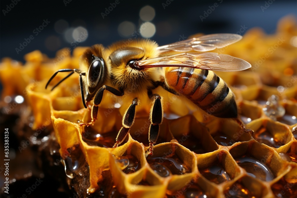 Close up reveals industrious bees crafting honey cells, a marvel of ...
