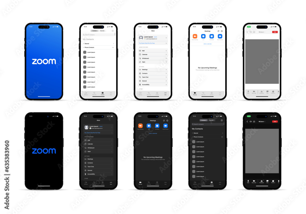Zoom. Zoom application user interface. Dark and light mode of the ...