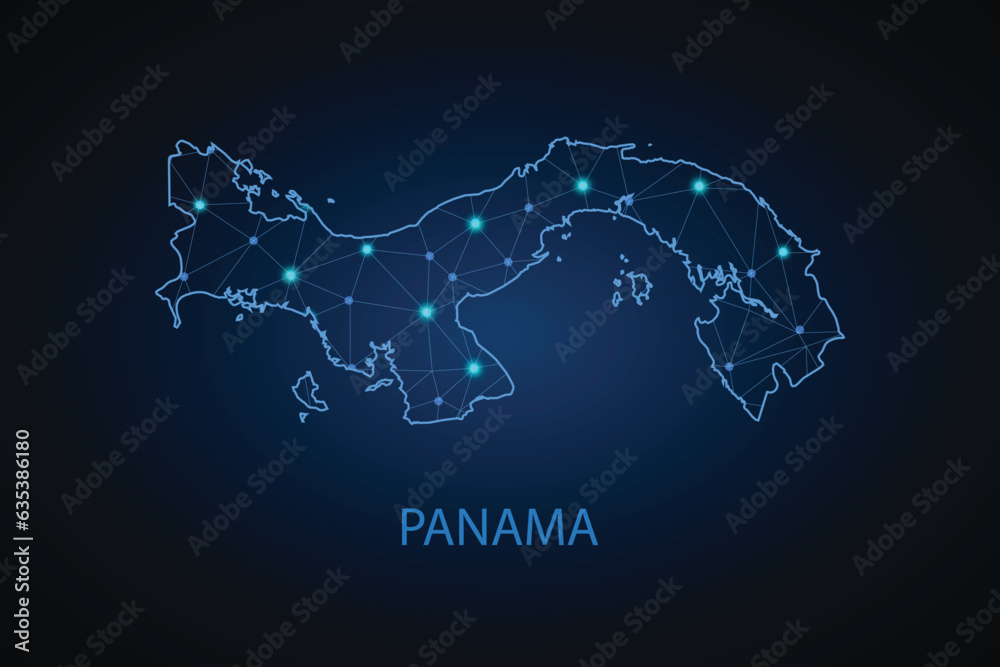 Map of Panama. Wire frame 3D mesh polygonal network line, design sphere ...