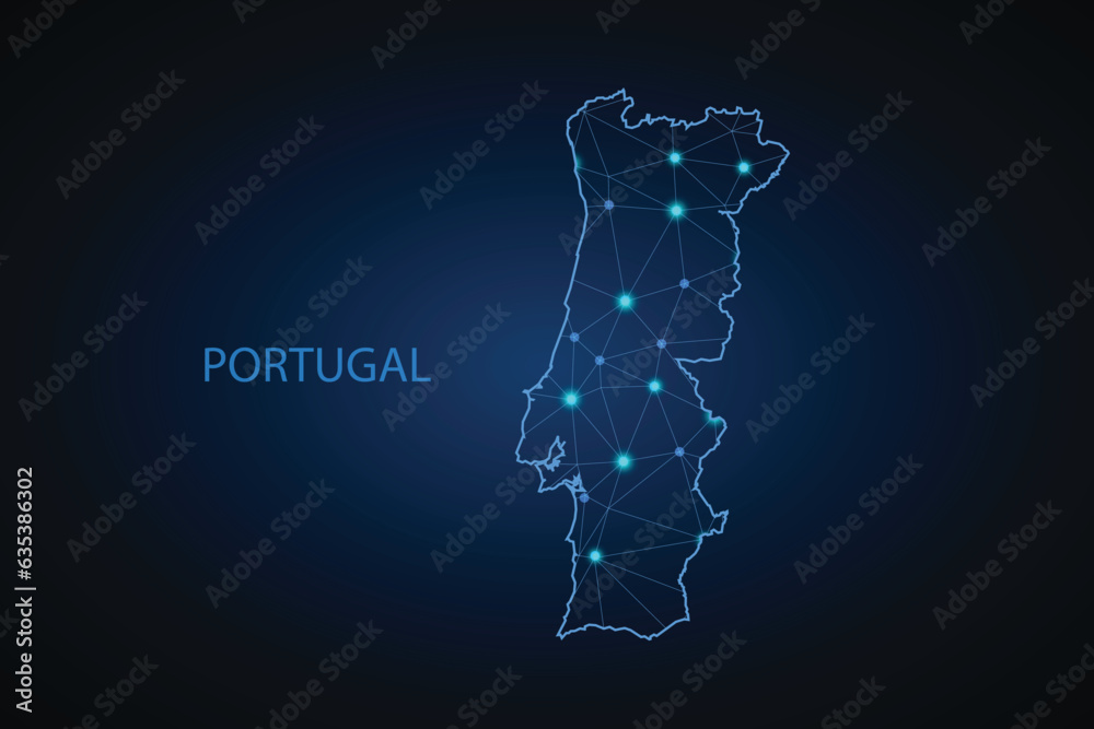 Map of Portugal. Wire frame 3D mesh polygonal network line, design ...