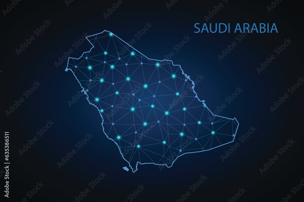 Map of Saudi Arabia. Wire frame 3D mesh polygonal network line, design ...