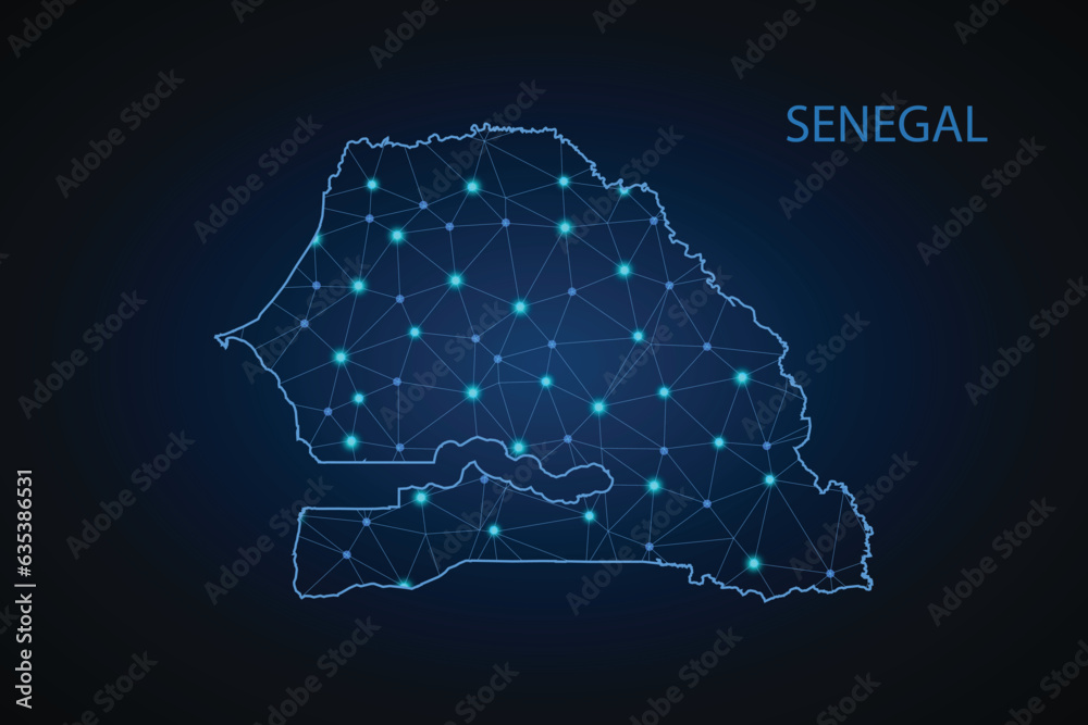Map of Senegal. Wire frame 3D mesh polygonal network line, design ...