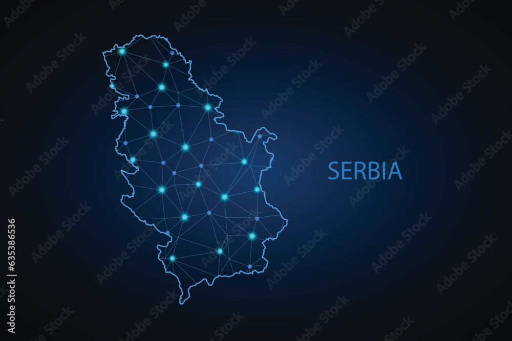 Map of Serbia. Wire frame 3D mesh polygonal network line, design sphere ...