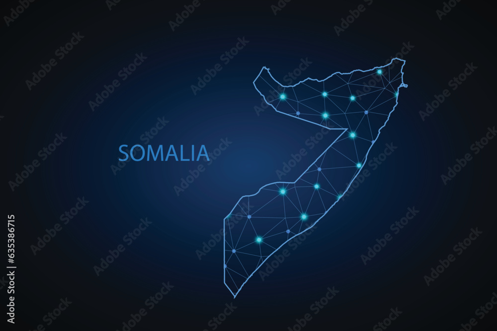 Map of Somalia. Wire frame 3D mesh polygonal network line, design ...