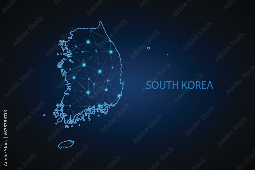 Map of South Korea. Wire frame 3D mesh polygonal network line, design ...