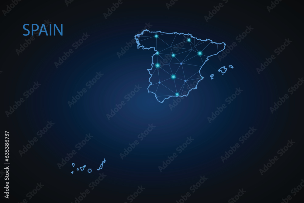 Vetor de Map of Spain. Wire frame 3D mesh polygonal network line ...