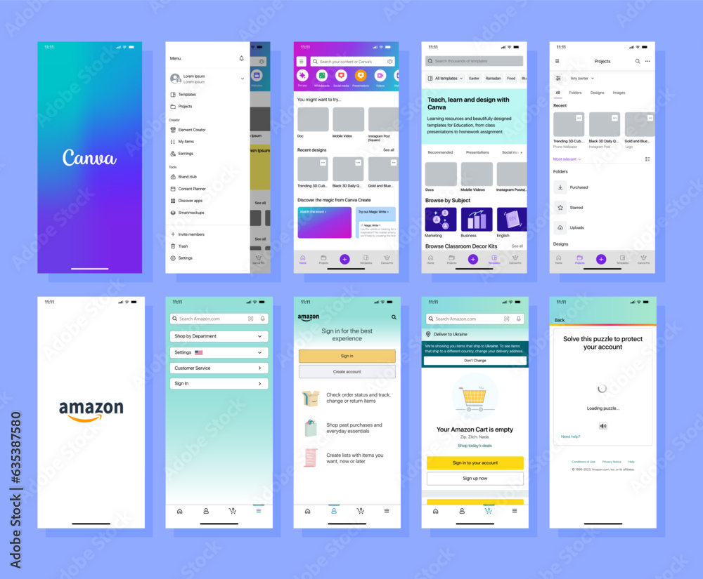 Canva and Amazon interface. Social media network interface template ...