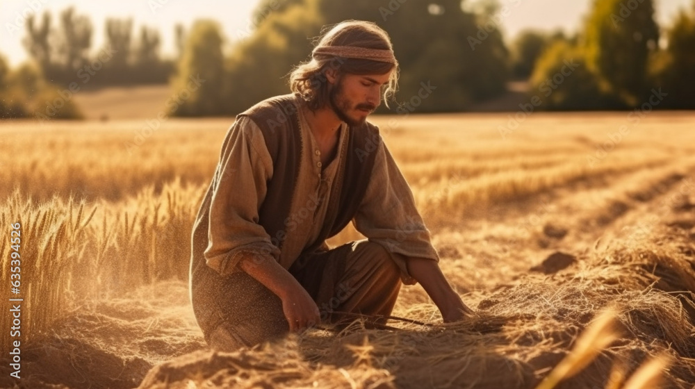 Harvest time. The reaper collects wheat and weeds. The photo can be ...