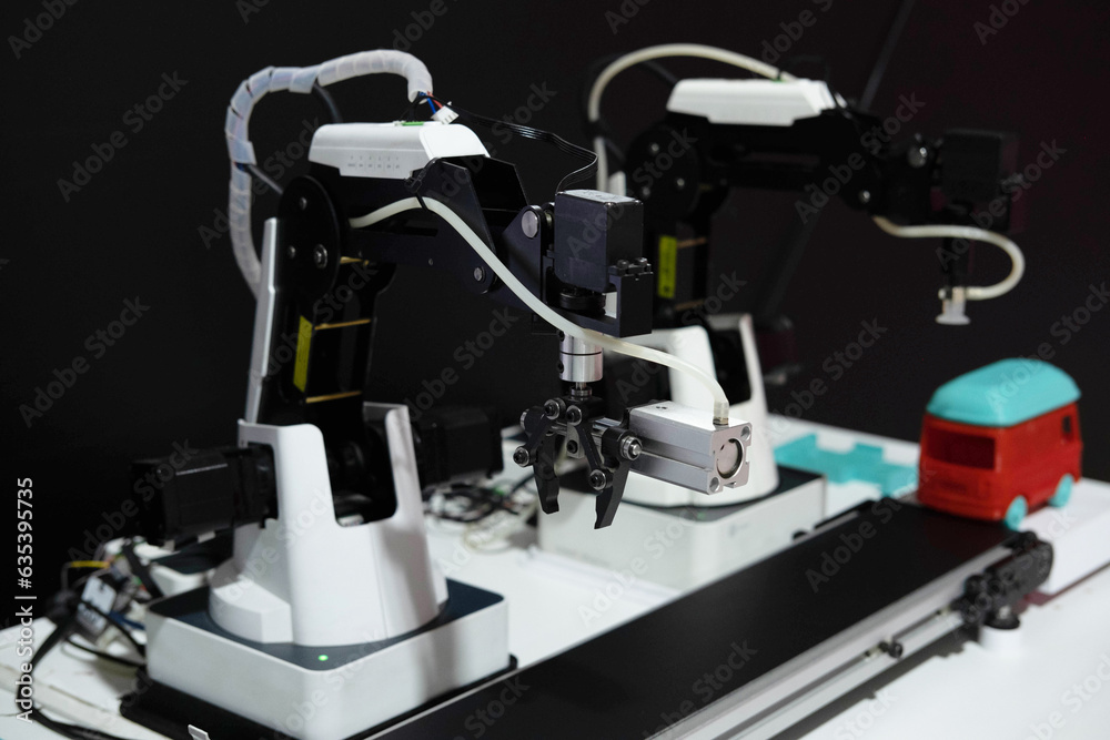 the concept of technology. Mini conveyor. An intelligent factory using ...