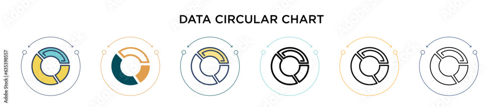 Data circular chart icon in filled, thin line, outline and stroke style. Vector illustration of ...