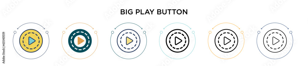Big play button icon in filled, thin line, outline and stroke style ...
