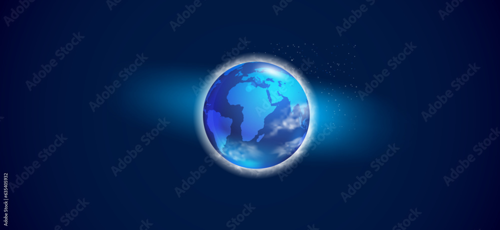 Abstract blue light bulb with planet Earth inside. Earth hour ecology ...