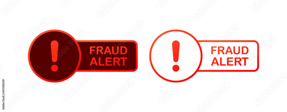 Fraud alert sign. Flat, red, warning icon, scam warning. Vector ...