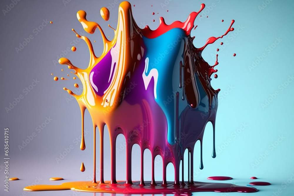 A series of colorful paint drips falling onto a blank canvas, capturing ...