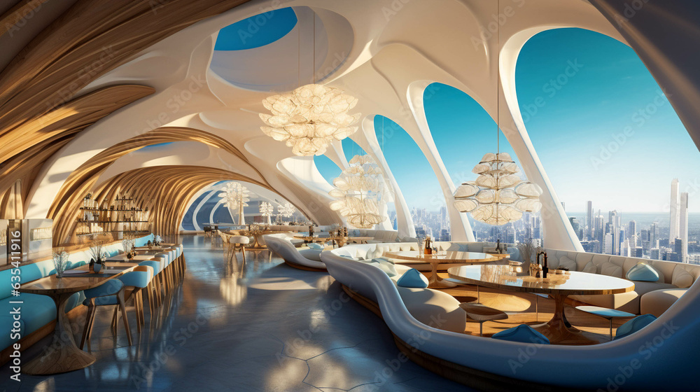 Futuristic Restaurant Inside The Floating Resorts Above The Sea ...