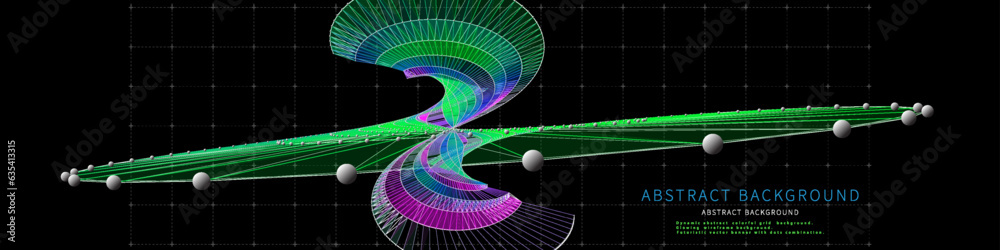 Abstract background twisting wireframe grid from color faces and ...