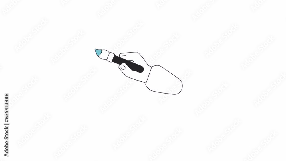 Painting paintbrush bw 2D character hand animation. Drawing pictures ...