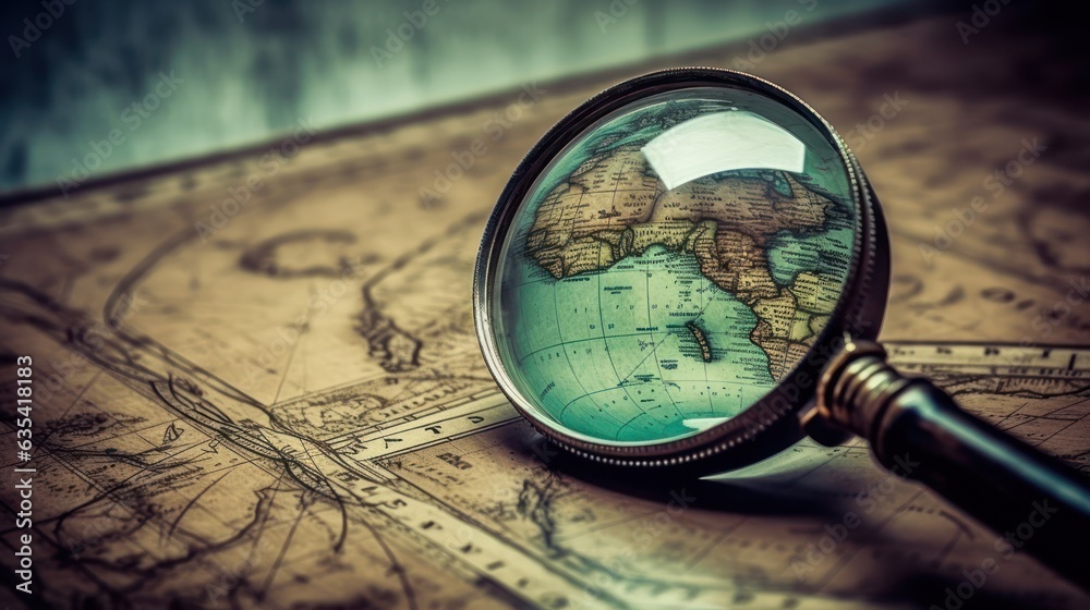 magnifying glass on the map of continent Stock Photo | Adobe Stock