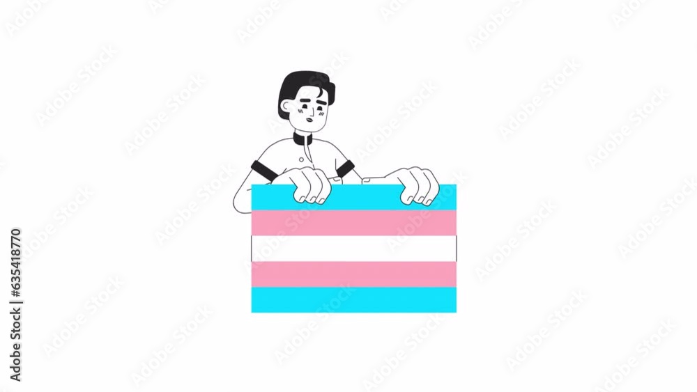 South asian transgender man holding trans colours bw 2D character ...