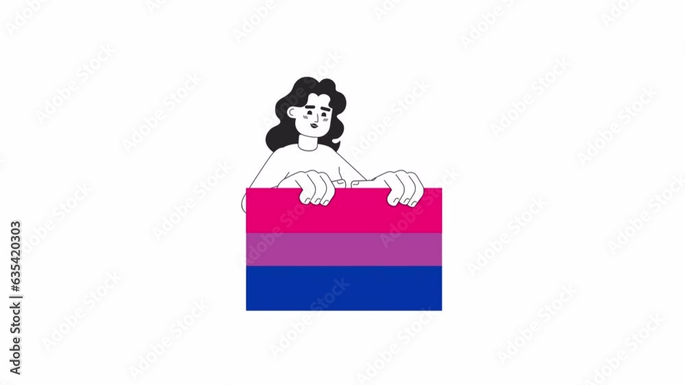 African american woman holding bi flag bw 2D character animation. LGBT ...