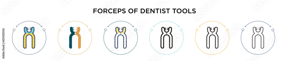 Forceps of dentist tools icon in filled, thin line, outline and stroke ...