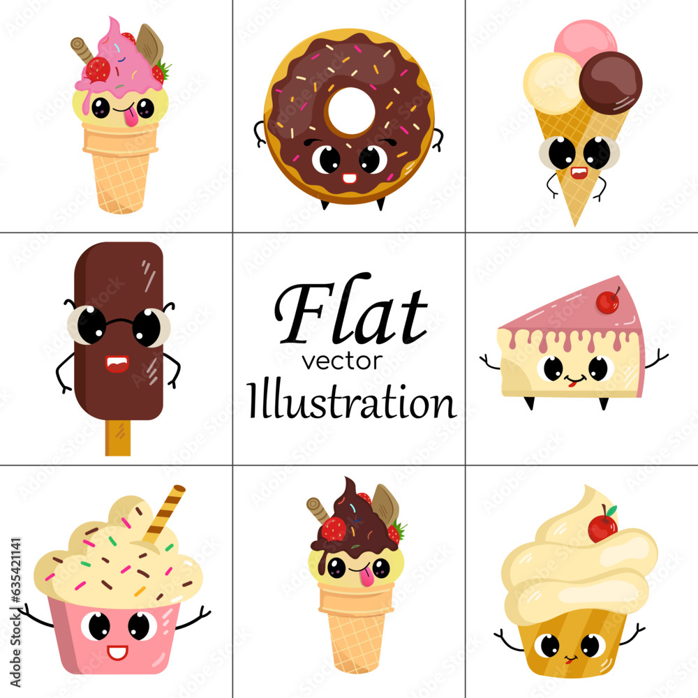 Sweet food elements set. Vector illustration. Vector food de donut ...
